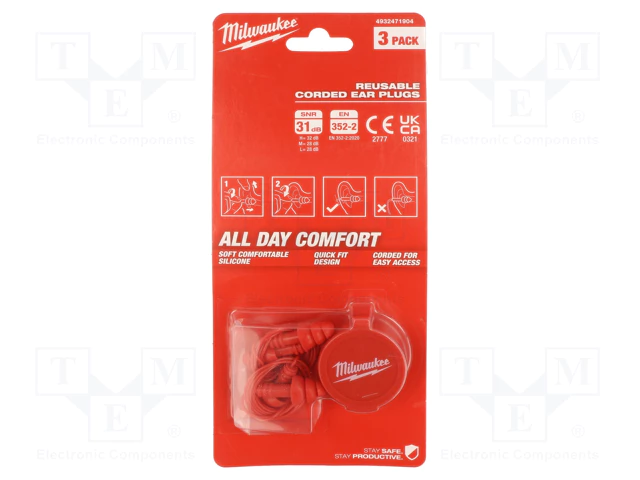 Milwaukee Series Red Reusable Corded Ear Plugs - countyelec