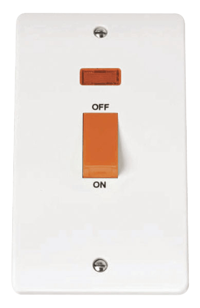Click Mode 45A 2 Gang (Vertical) DP Plate Switch With Neon - countyelec