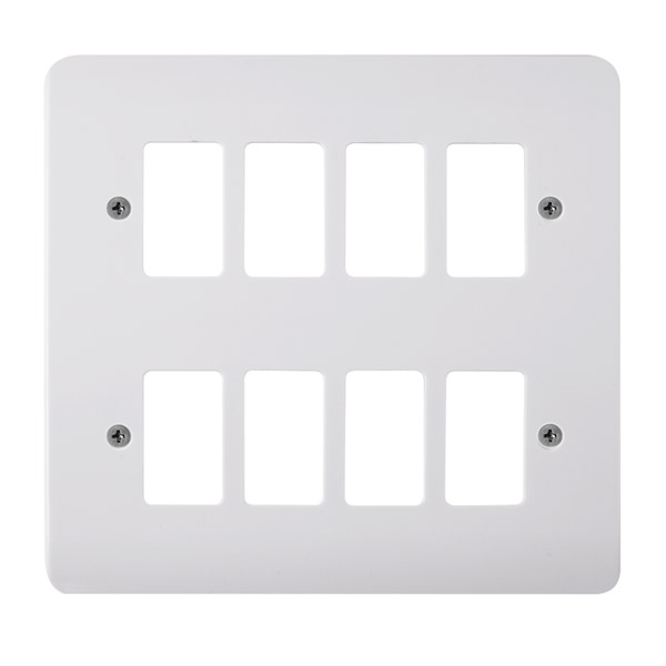 Click Mode White 8 Gang Grid Pro Front Plate - countyelec