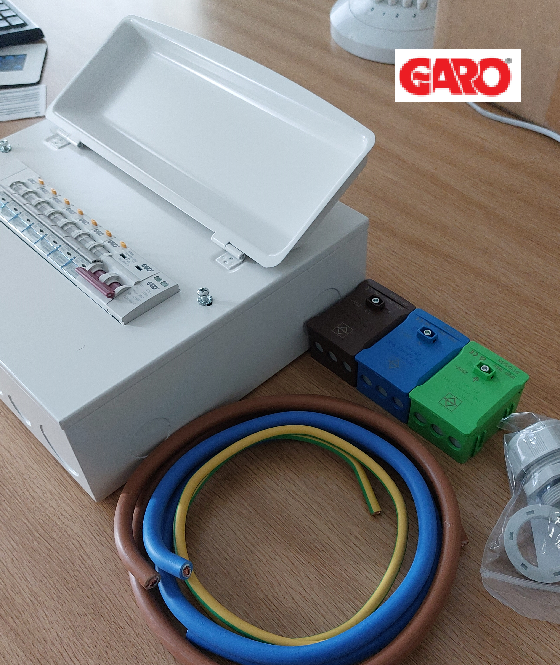 Garo 9 way SPD board c/w 7 rcbo's ,tail kit,tails gland, colour matched Henley blocks, blanks ...