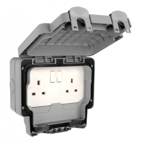 MK Masterseal Plus 2 Gang Switched Socket Grey - countyelec