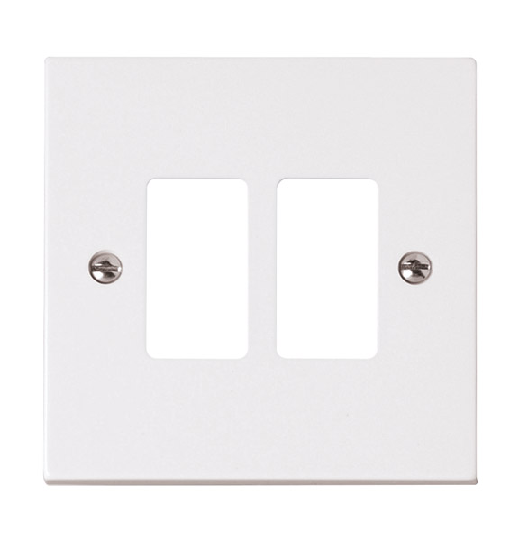 Click Polar White 2 Gang Grid Pro Front Plate - countyelec