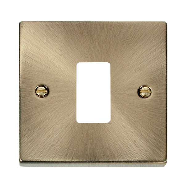Click Deco Antique Brass 1 Gang Grid Pro Front Plate - countyelec
