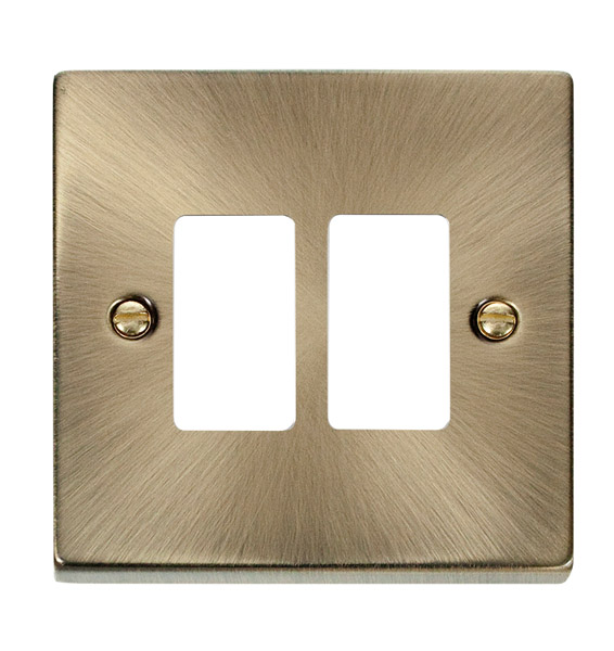 Click Deco Antique Brass 2 Gang Grid Pro Front Plate - countyelec