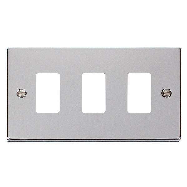 Click Deco Polished Chrome 3 Gang Grid Pro Front Plate - countyelec