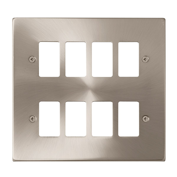 Click Deco Satin Chrome 8 Gang Grid Pro Front Plate - countyelec
