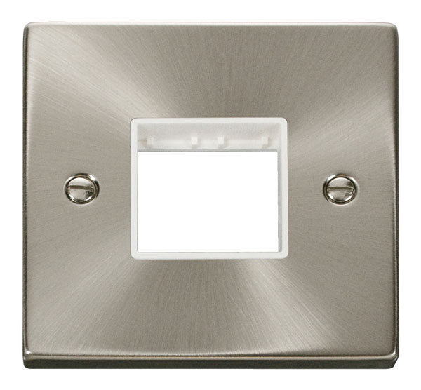Click Deco Satin Chrome Single Plate 2 Gang Aperture - countyelec